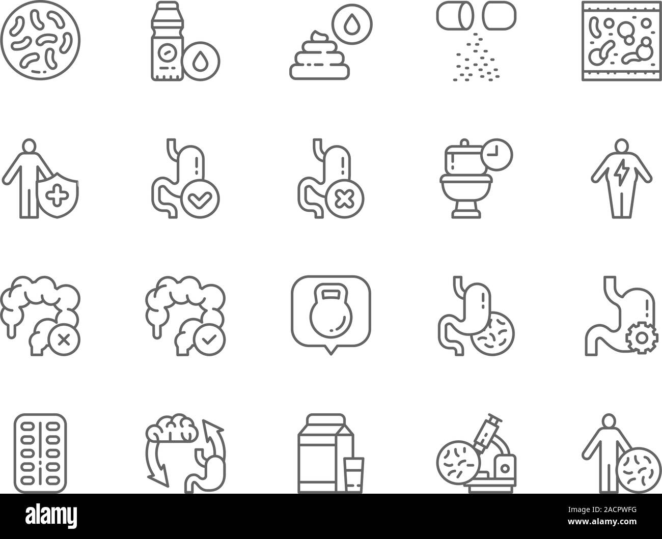 Set of Probiotic Line Icons. Lactobacilli, Bifidobacteria, Vitamins and ...