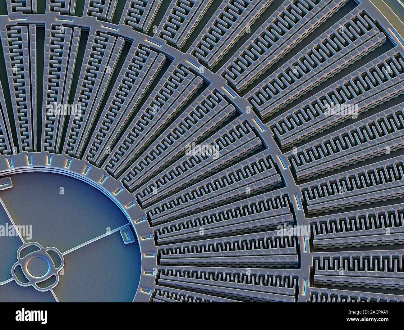 Mems Electrostatic Motor Chip Coloured Scanning Electron Micrograph Of