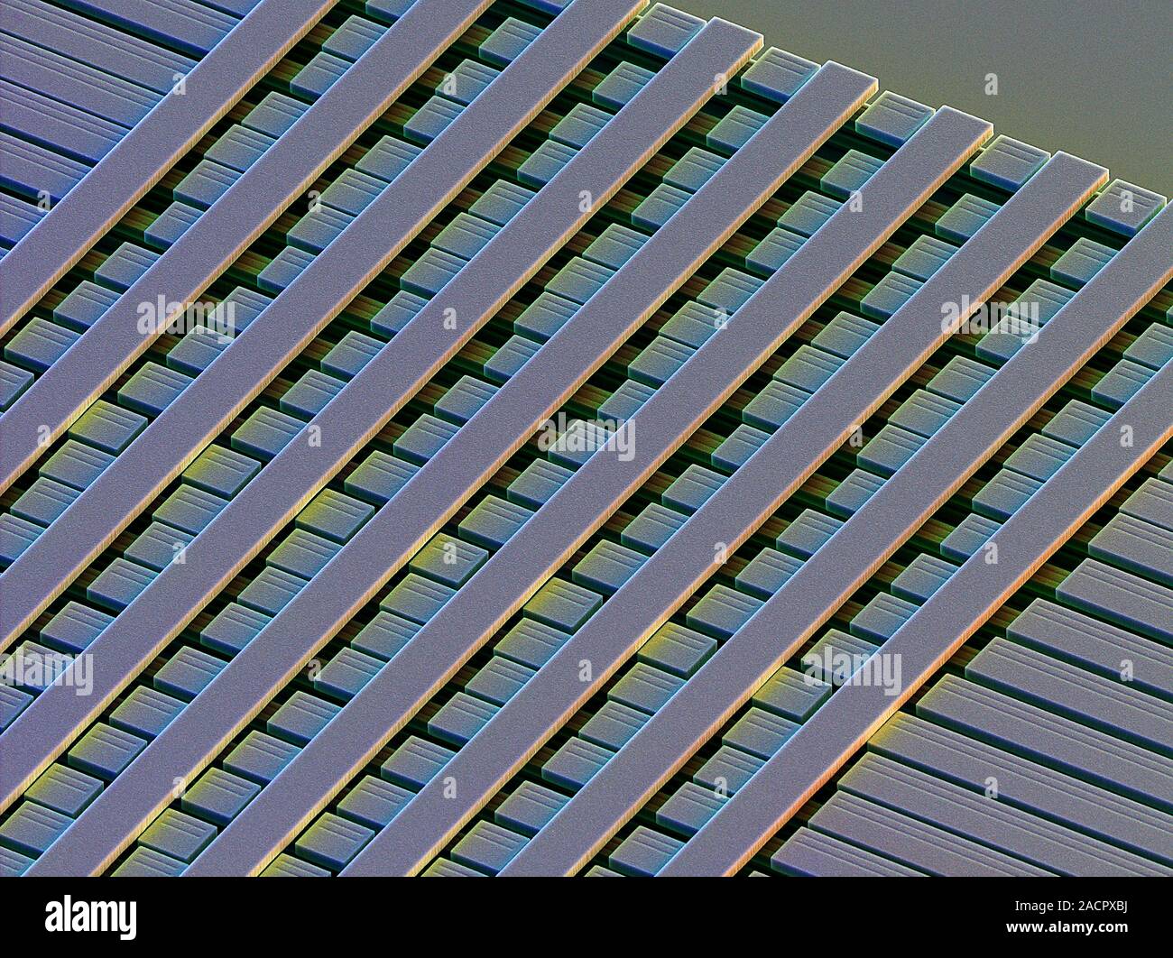 Mems Deployment Device Coloured Scanning Electron Micrograph Of A