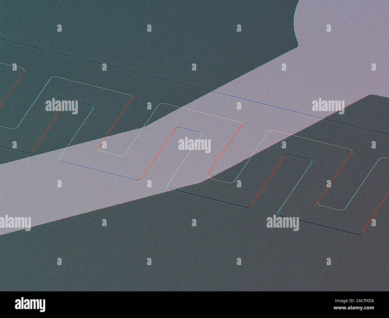 MEMS micro hot-plate. Coloured scanning electron micrograph of a MEMS ...