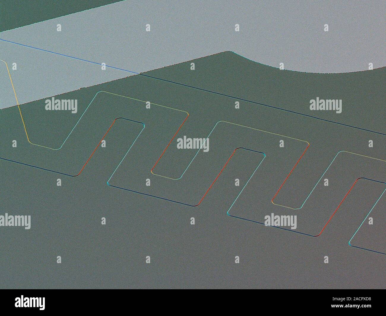 MEMS micro hot-plate. Coloured scanning electron micrograph of a MEMS ...