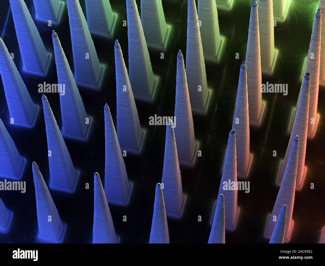 Mems Neural Interface Chip Coloured Scanning Electron Micrograph Of An