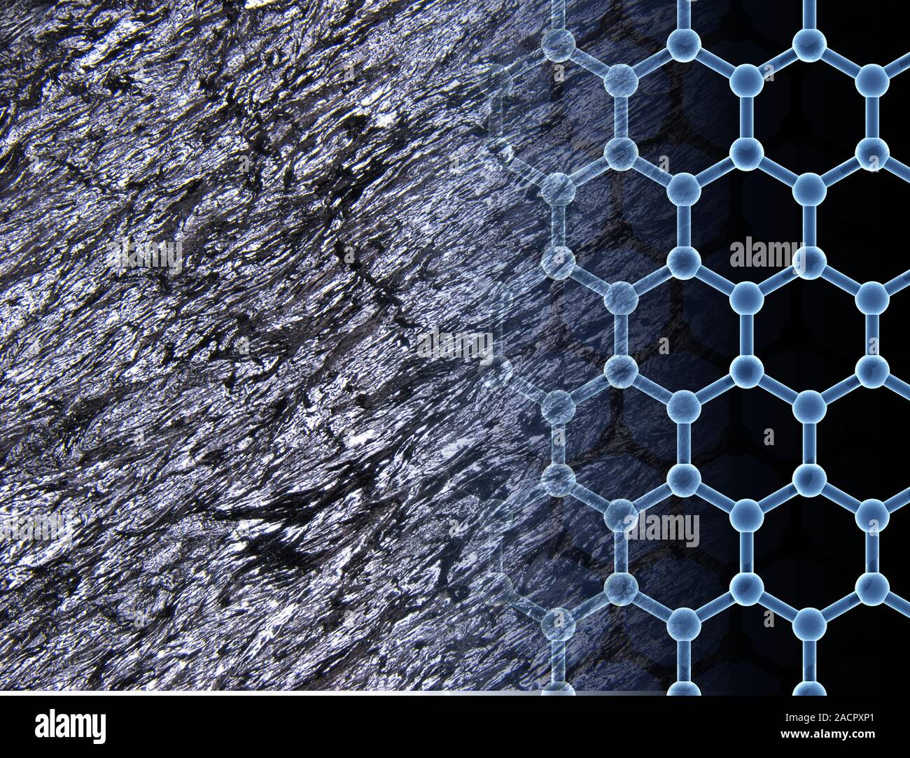 Graphite and graphene sheet. Macrophotograph of a specimen of graphite ...