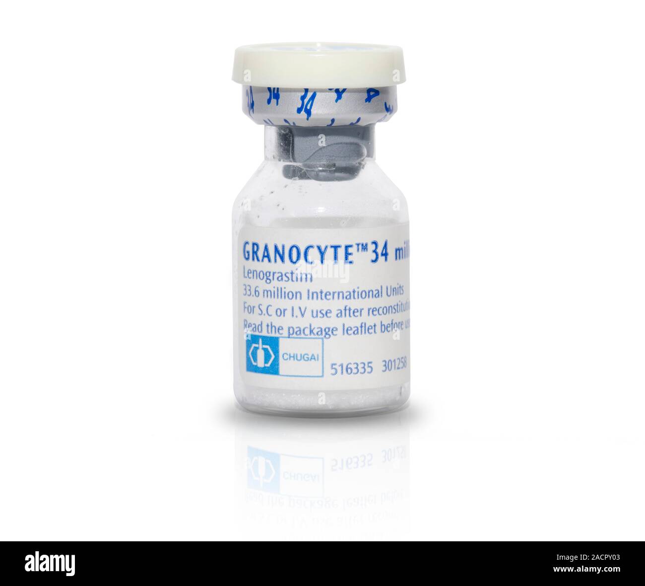Bottle of injectable granocyte (Lenograstim), a recombinant human granulocyte-colony stimulating ...