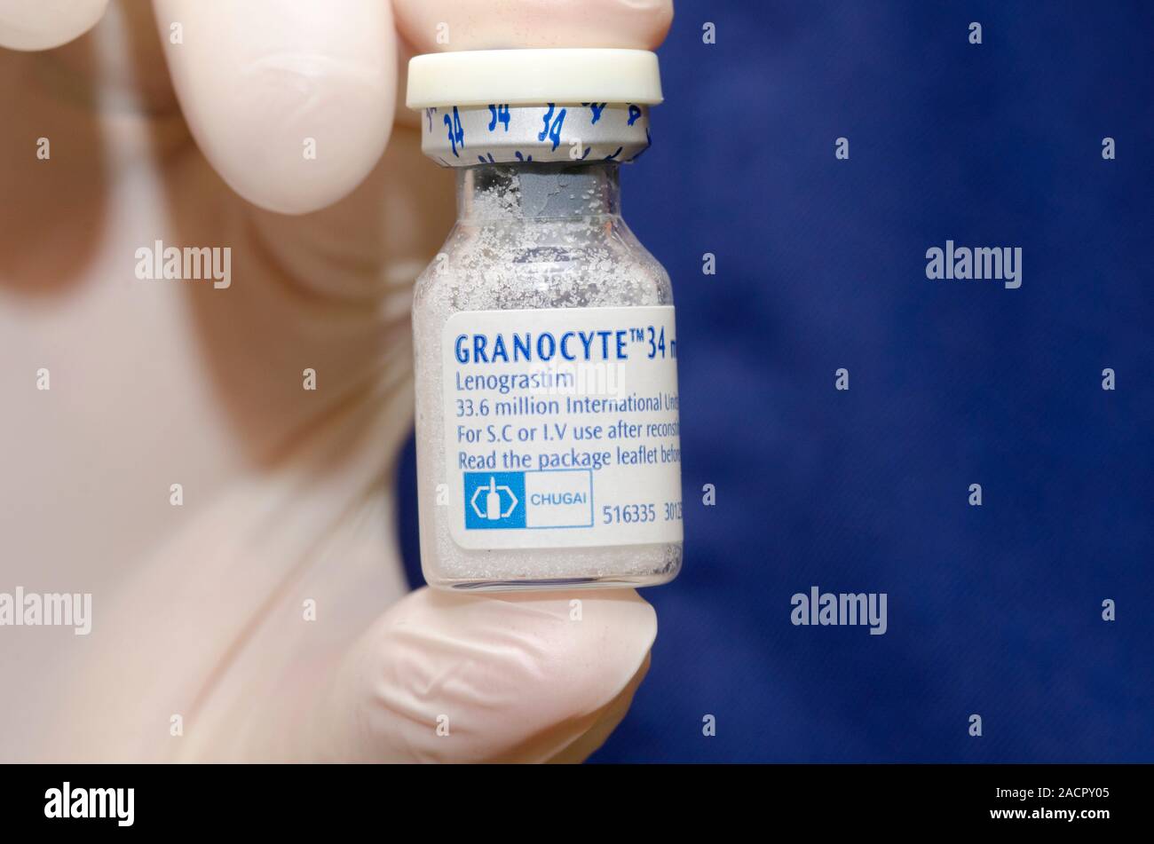 Bottle of injectable granocyte (Lenograstim), a recombinant human granulocyte-colony stimulating ...