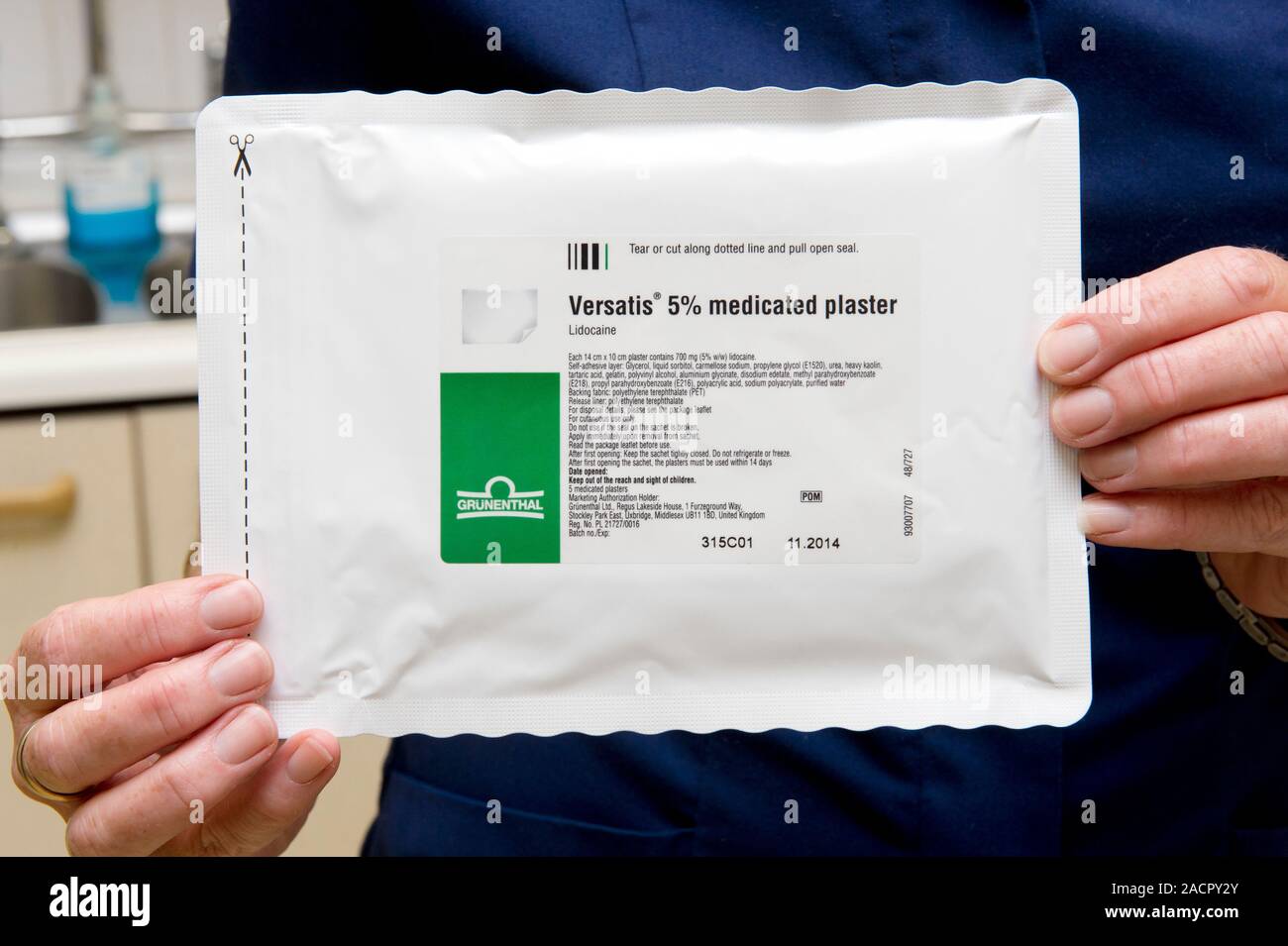 Versatis medicated plaster containing the active ingredient lidocaine ...