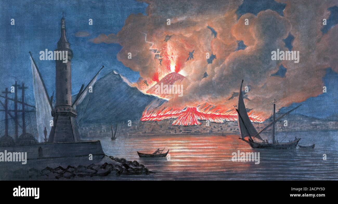 Vesuvius erupting on the night of 20th October 1767, seen from Naples ...