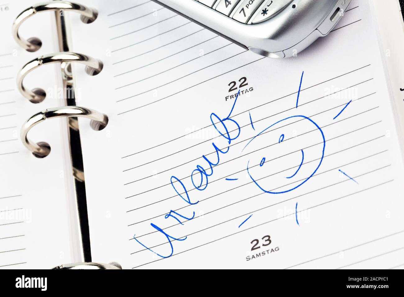 Entry in calendar: Vacation Stock Photo - Alamy