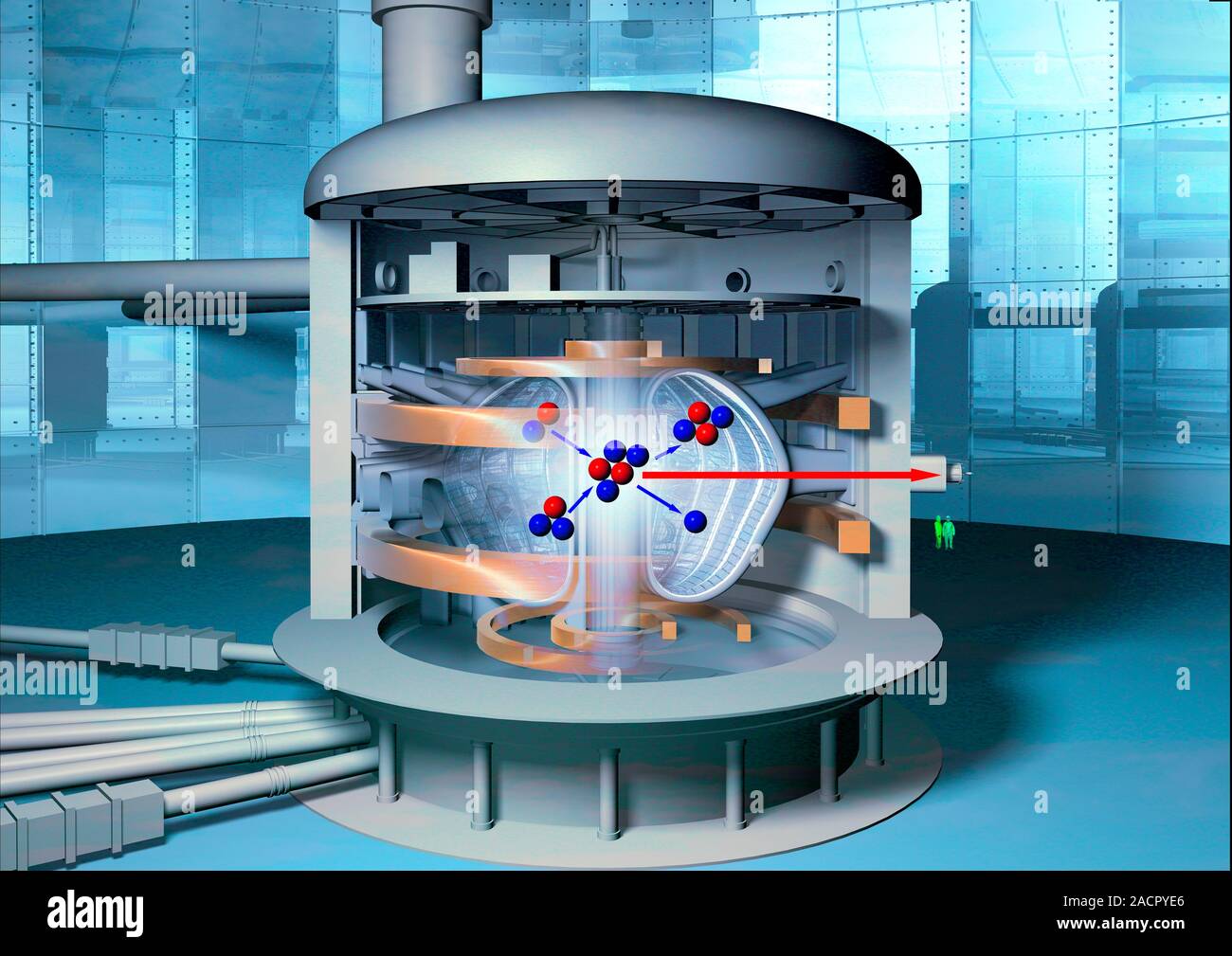 Fusion reactor. Computer artwork of a reactor in which hydrogen fusion ...