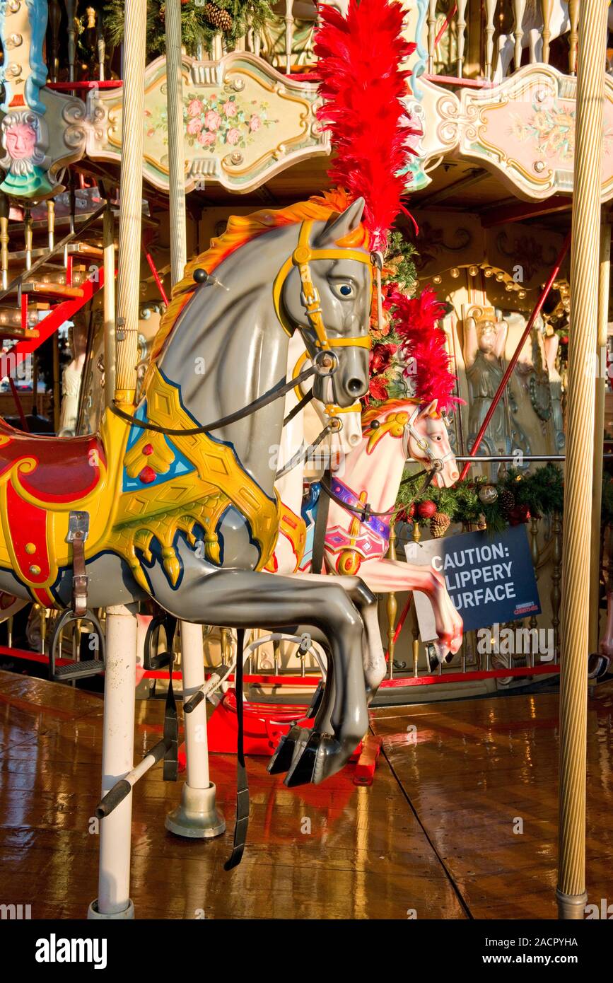 Double Carousel fairground ride and details of horses. Edinburgh ...