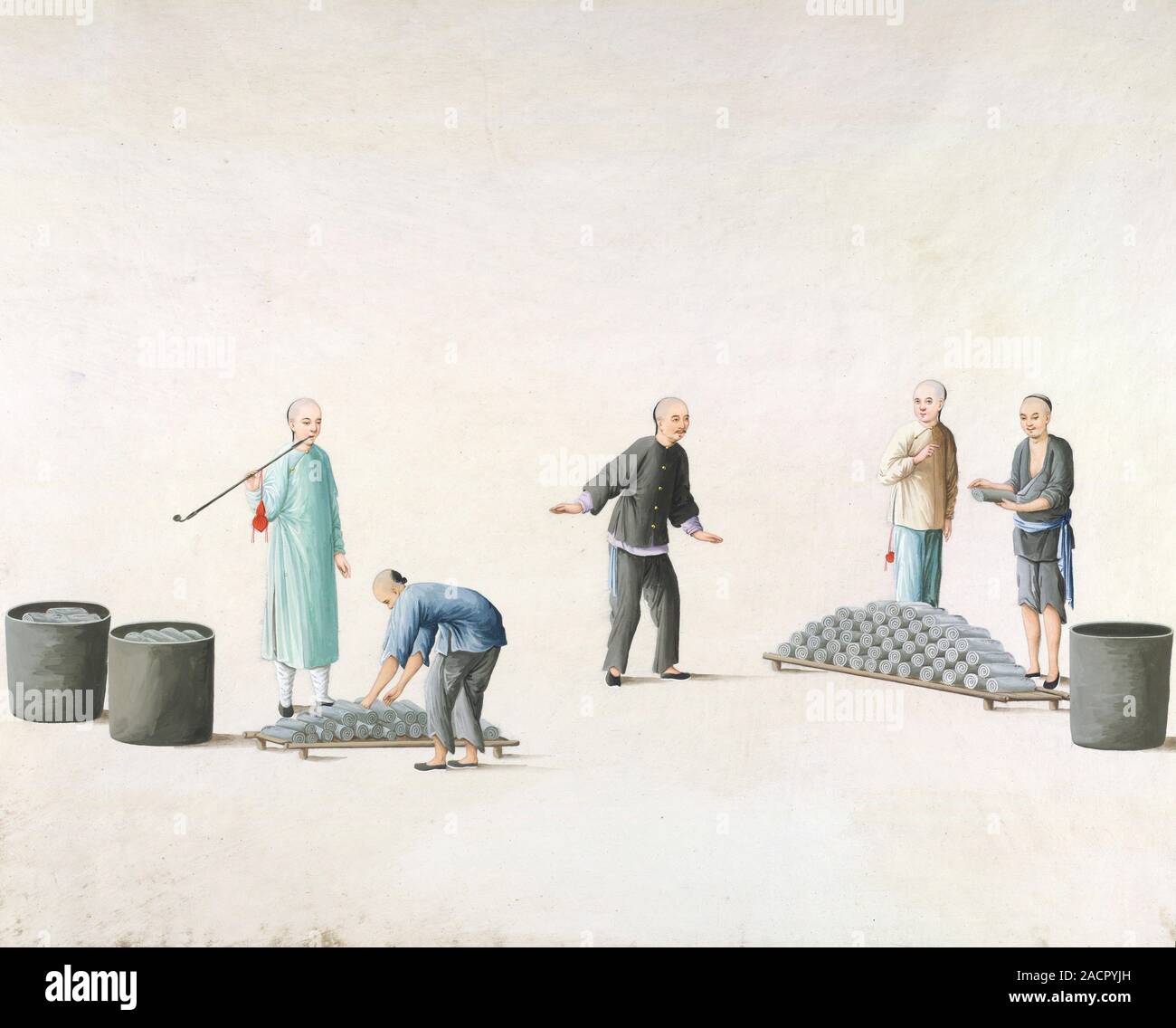 White lead production. 19th-century artwork showing workers in China ...