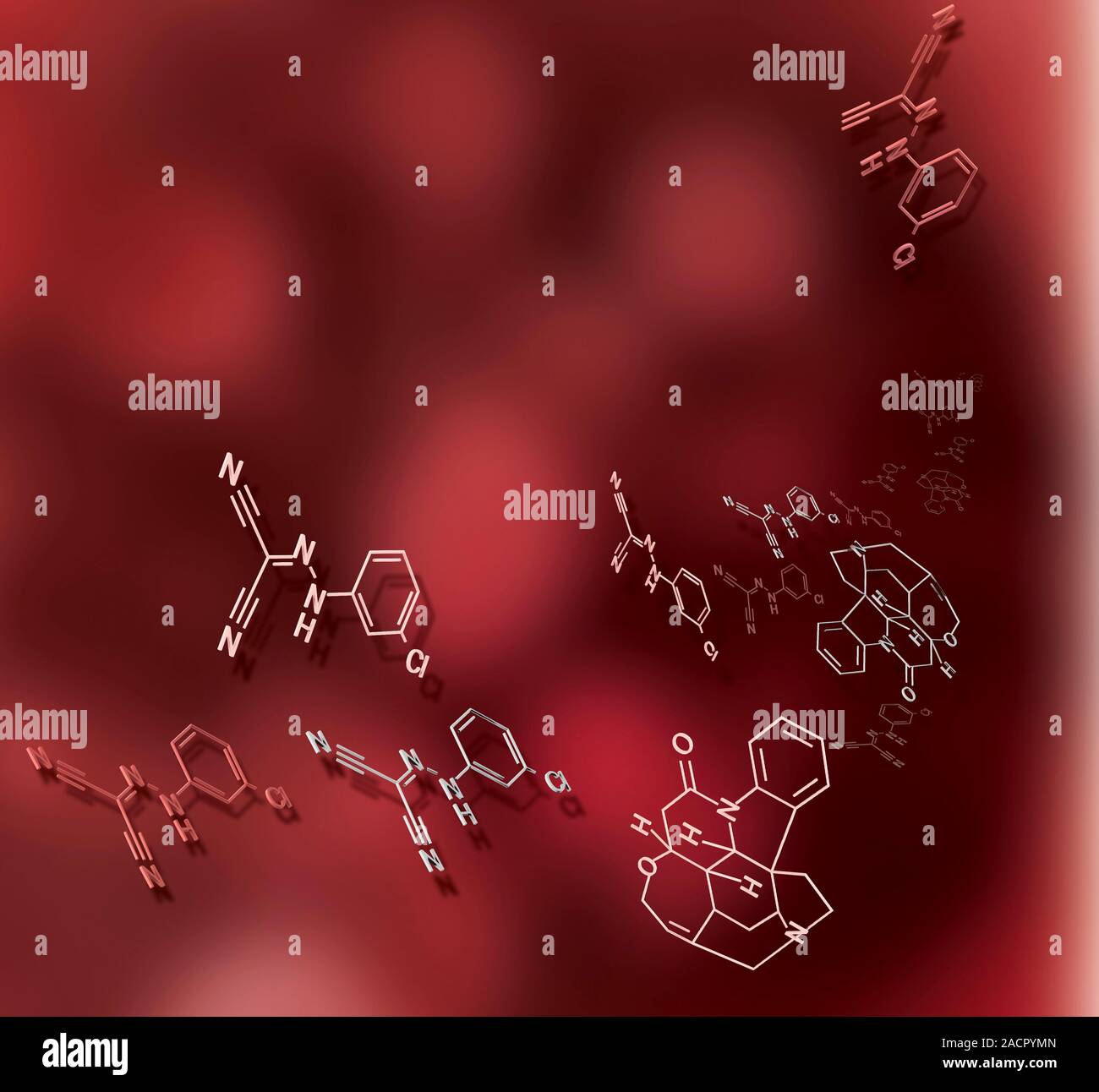 Cyanide and strychnine in blood. Computer artwork showing the ...