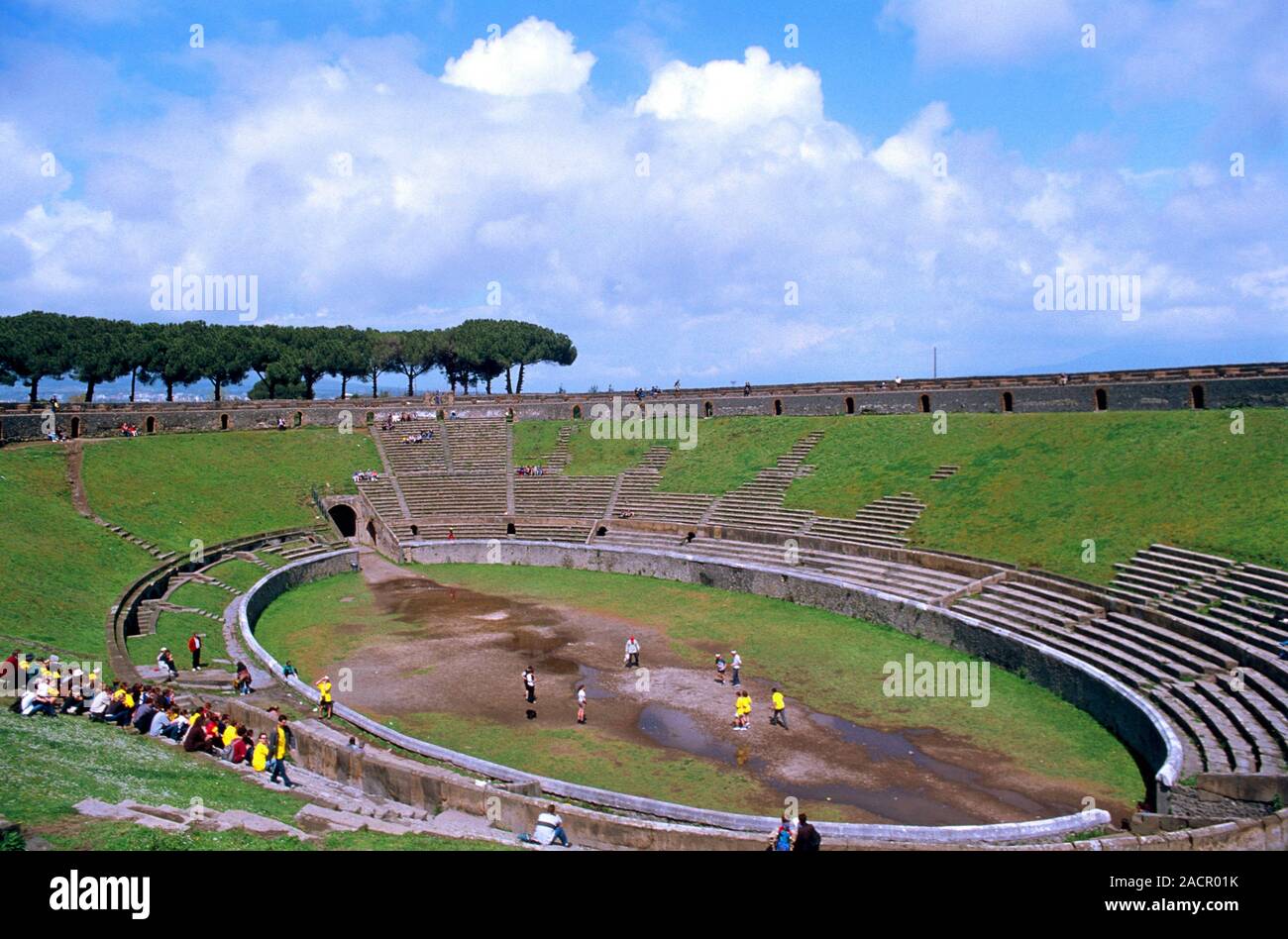 Pompeii amphitheatre. View over the remains of the Amphitheatre at ...