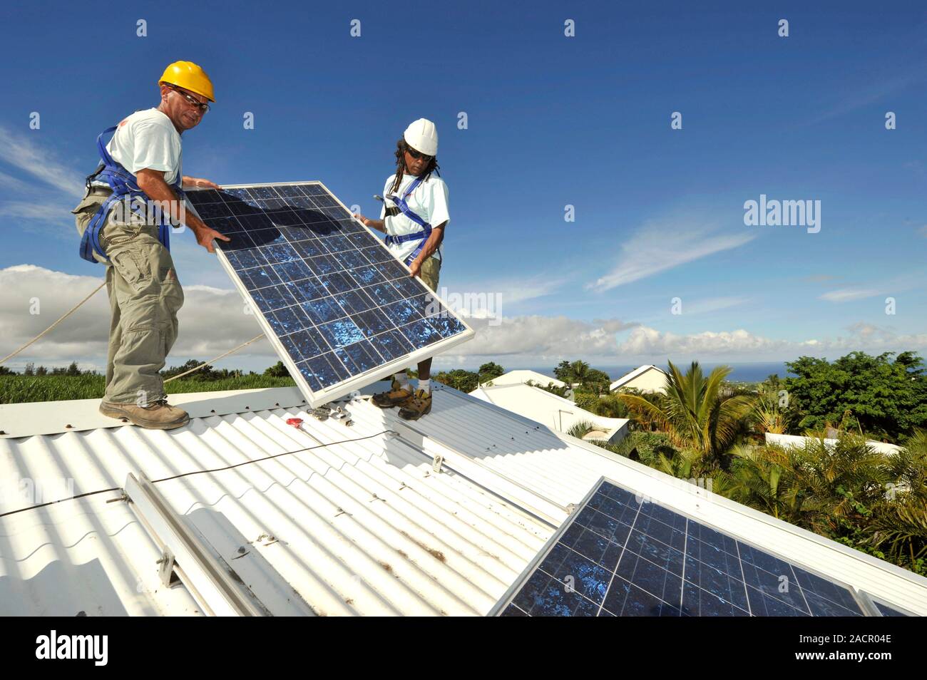 Solar panel installation. Installation of photovoltaic panels on the ...