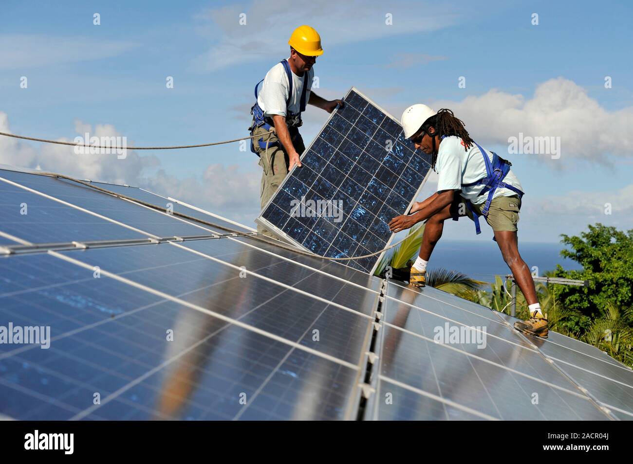 Solar panel installation. Installation of photovoltaic panels on the ...
