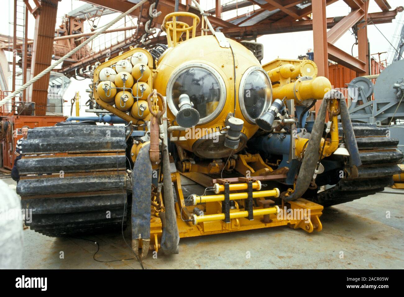 Underwater power line installation. Cable burying submarine onboard a ...