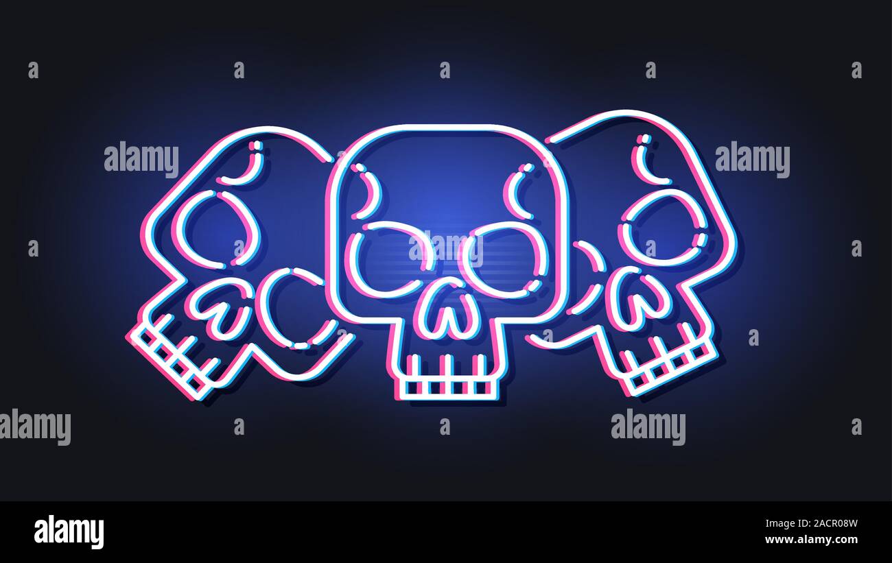 Red neon pirate skull symbol hi-res stock photography and images - Alamy