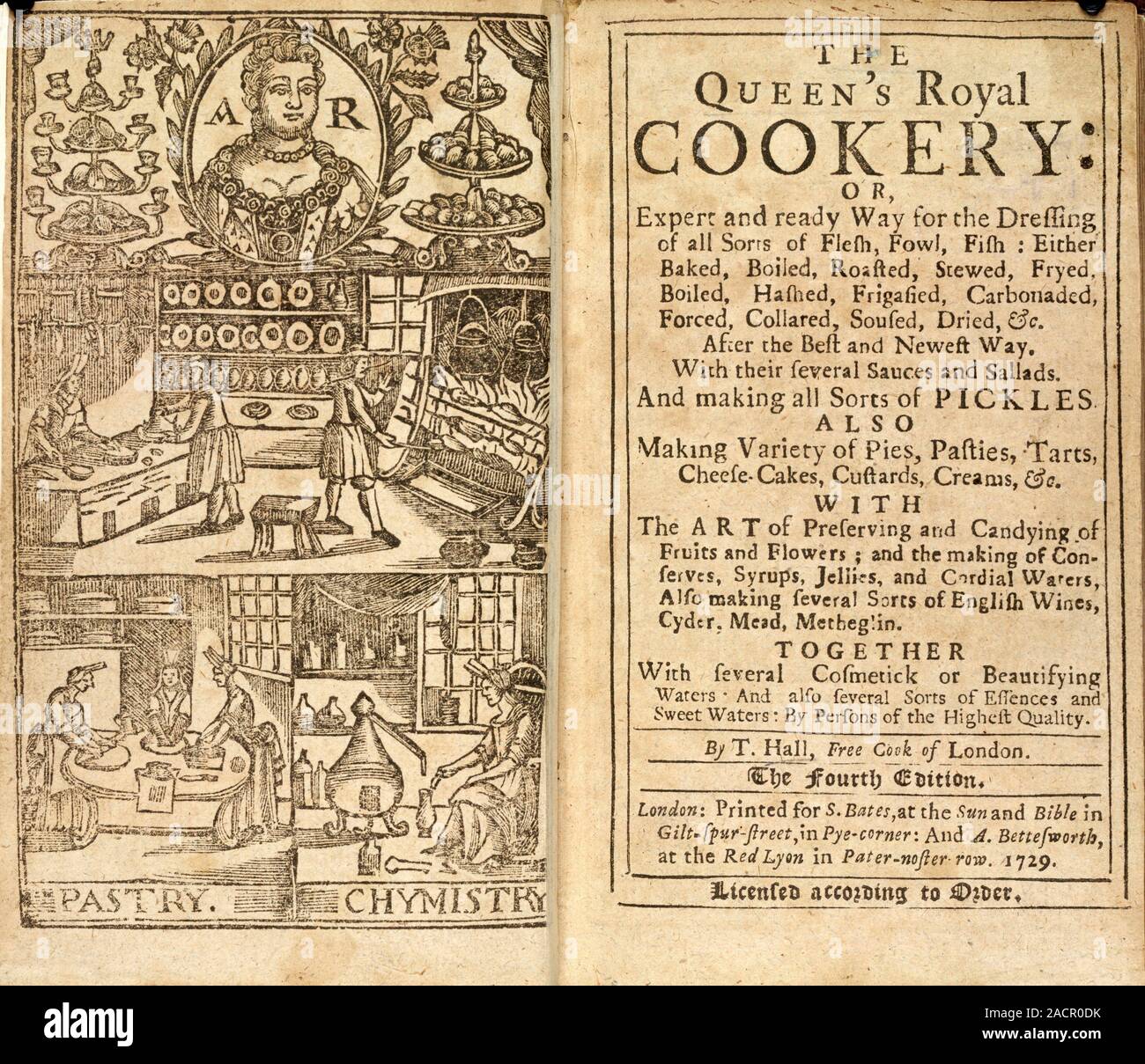 The Queen's Royal Cookery. Frontispiece (left) and title page (right ...