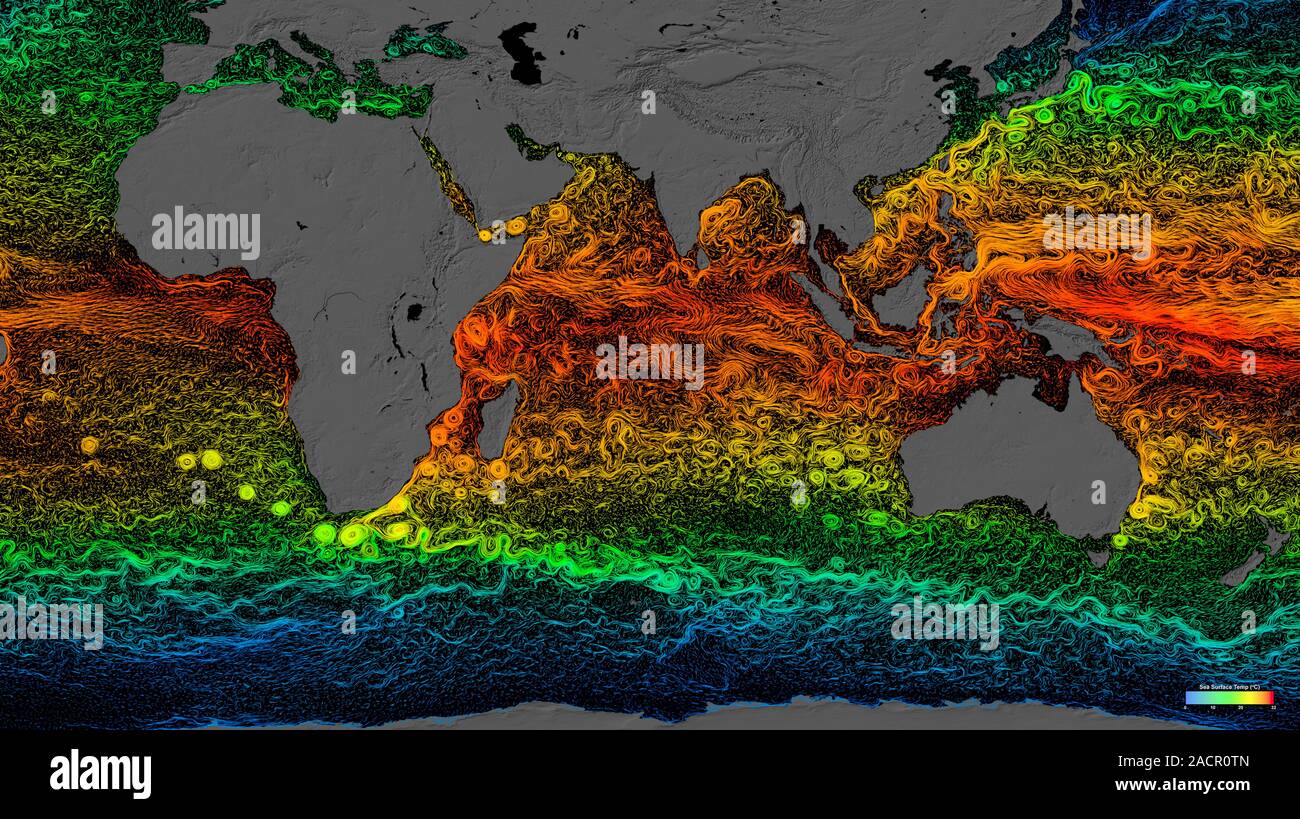 Global surface currents 2005-2007. Computer visualisation showing ocean ...