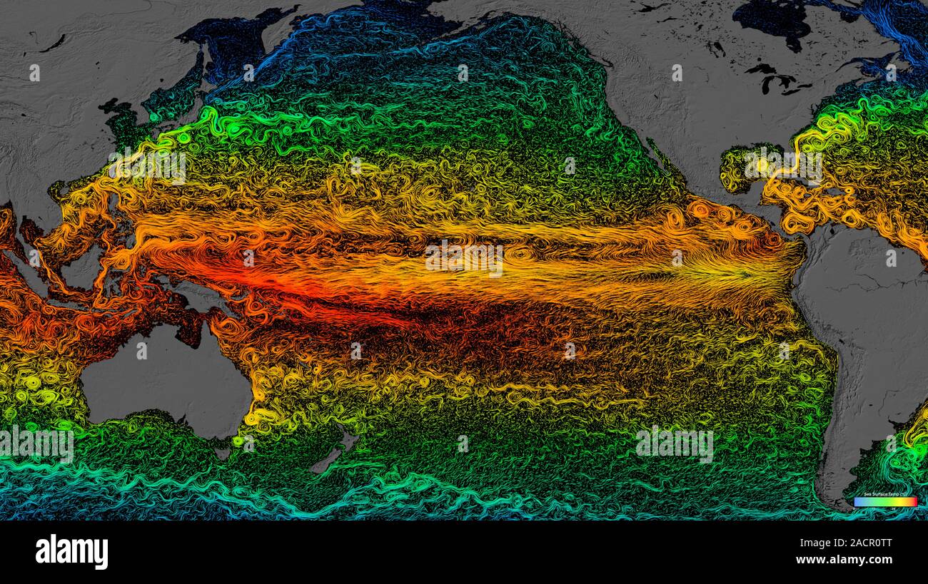 Global surface currents 2005-2007. Computer visualisation showing ocean ...