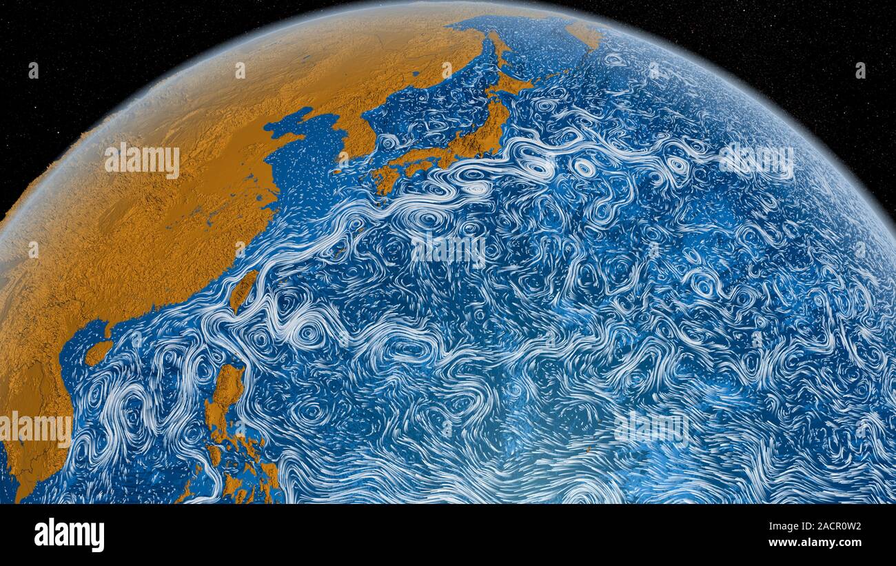 Global surface currents 2005-2007. Computer visualisation showing ocean ...