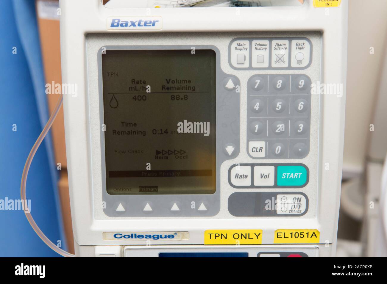 Infusion pump and monitor (Baxter Colleague) used to administer an ...