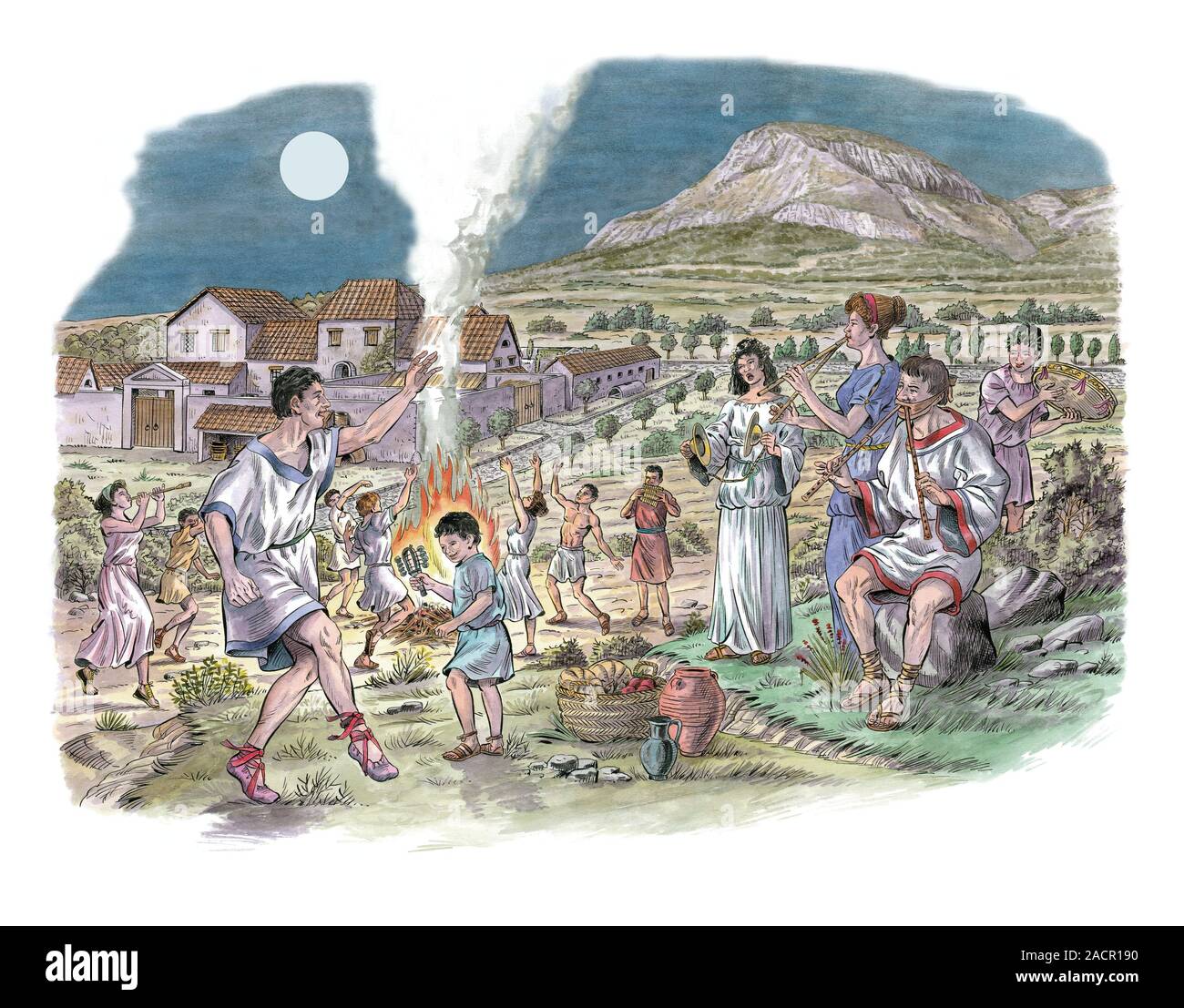 Roman music and dance. Artwork of Romans dancing and playing musical ...