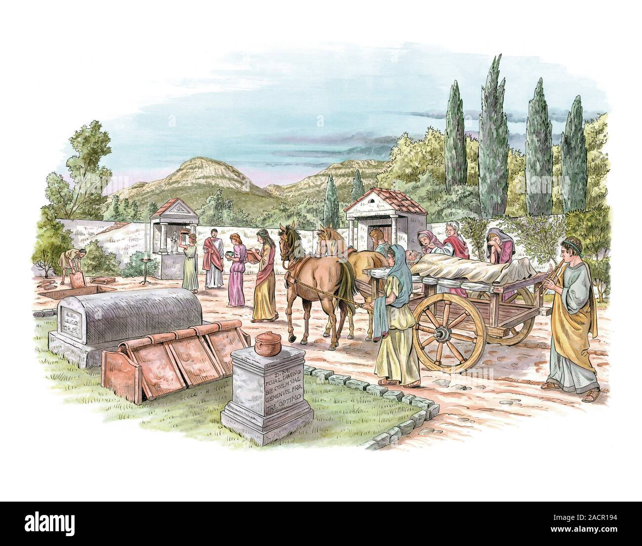 Roman funeral procession. Artwork of Romans preparing for a burial ... Roman funeral procession. Artwork of Romans preparing for a burial ...