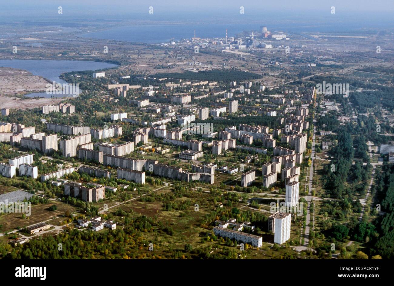 Pripyat, Chernobyl exclusion zone. Aerial view of the abandoned city of ...