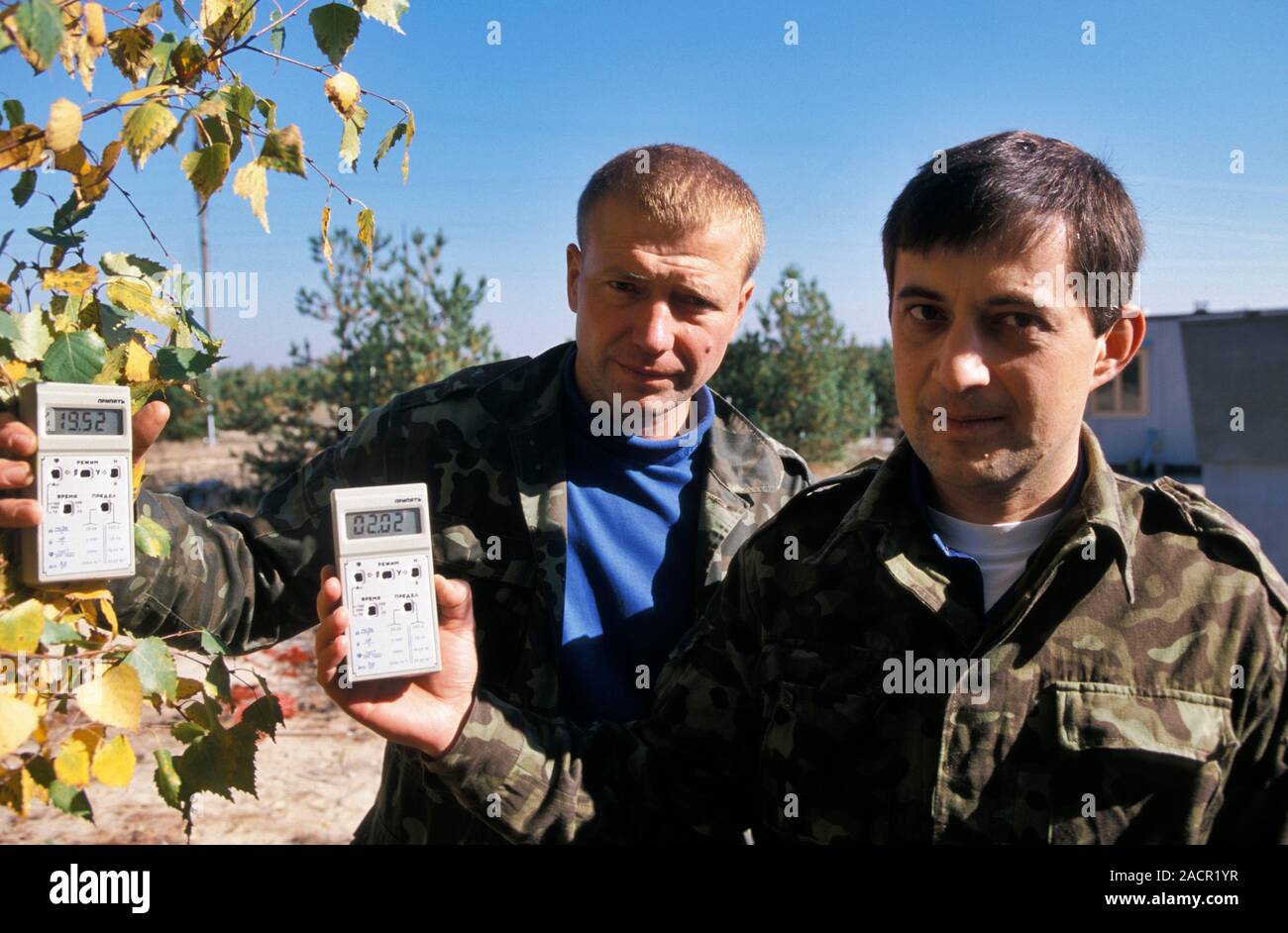 Chernobyl disaster environmental research. Scientists measuring the ...