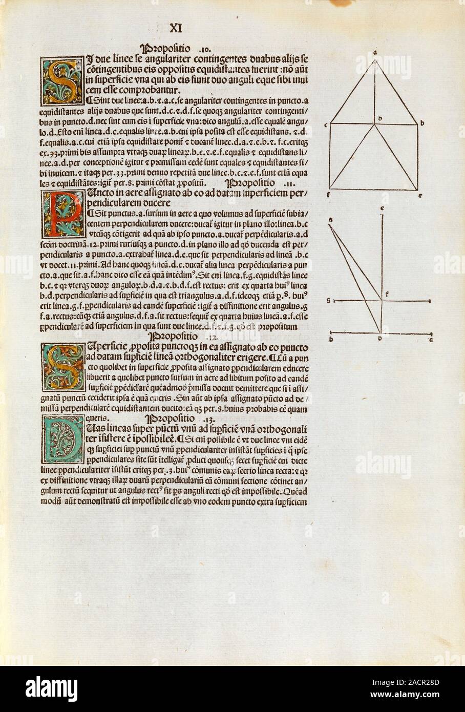 Euclid's Elements of Geometry. Book page with Latin text and diagrams from the first printed ...
