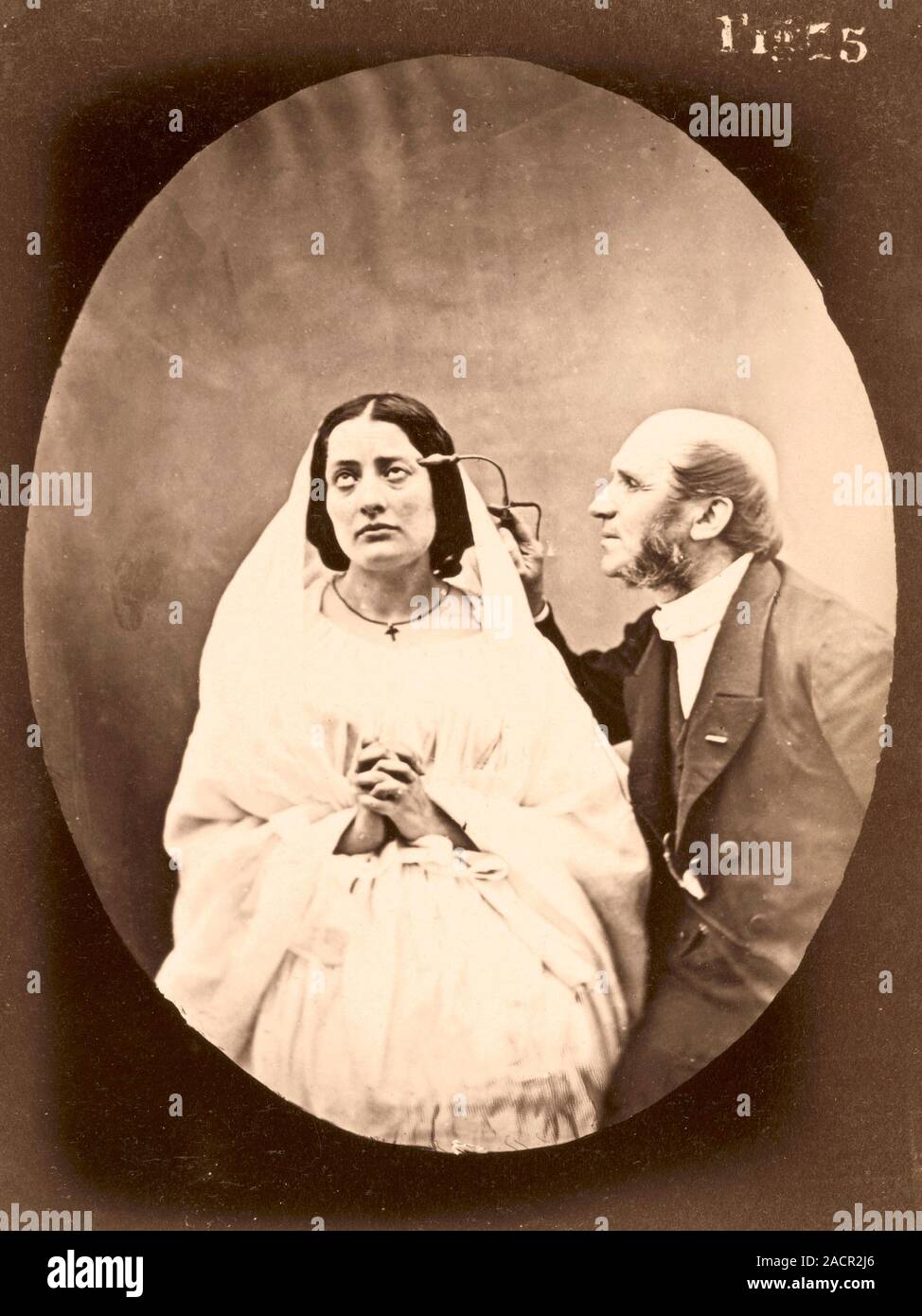 Duchenne's physiognomy studies. Praying nun with facial expressions ...