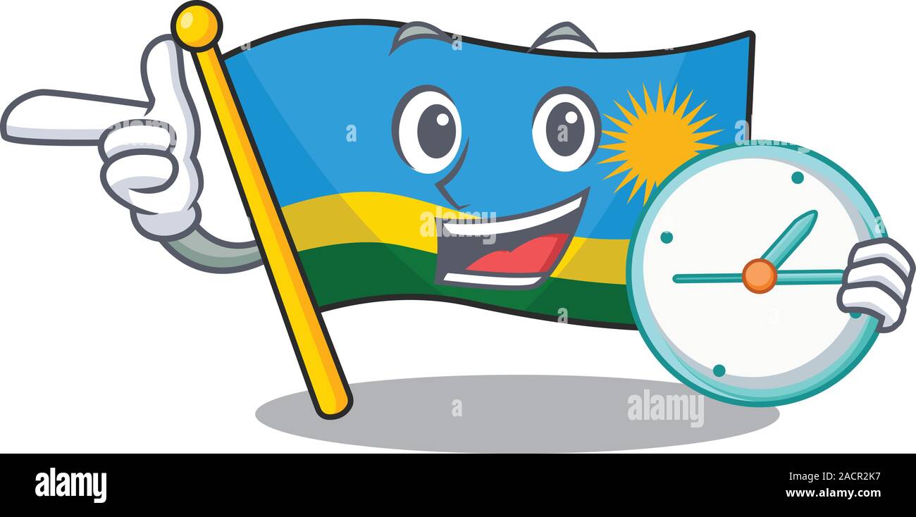 With clock smiling flag rwanda cartoon character style Stock Vector ...
