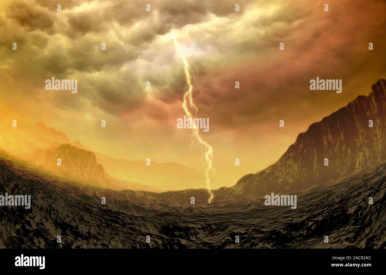 Artwork of lightning striking the surface of Venus. In the 1970s, the ...