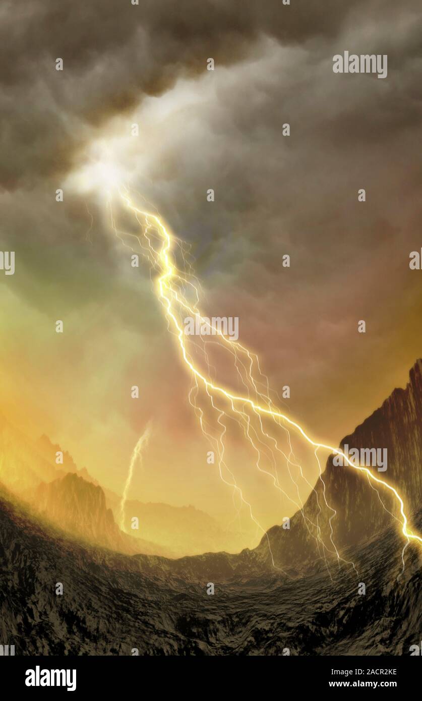 Artwork of lightning striking the surface of Venus. In the 1970s, the ...