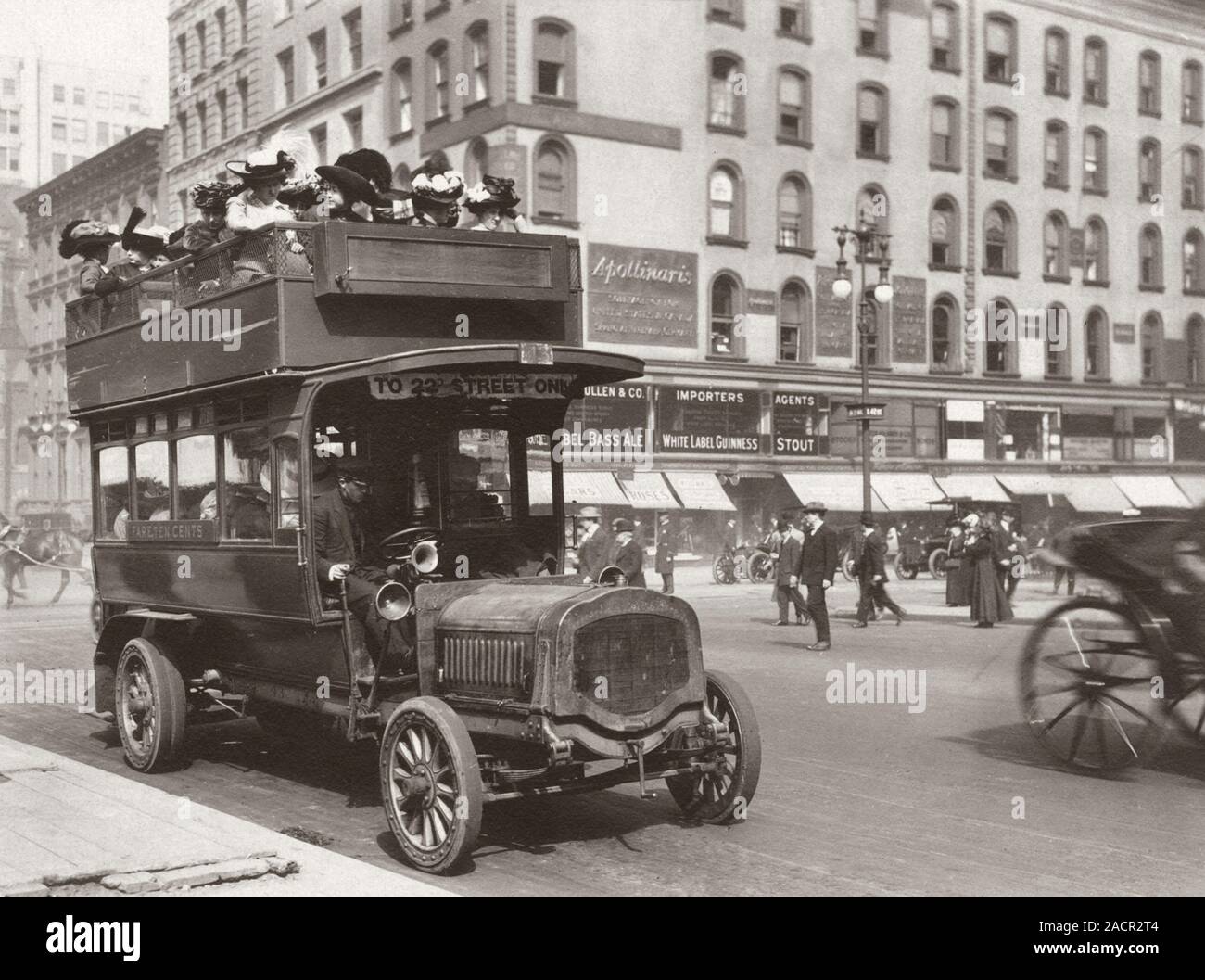 Double-decker bus, New York City, 1890s. 19th-century gelatin silver ...