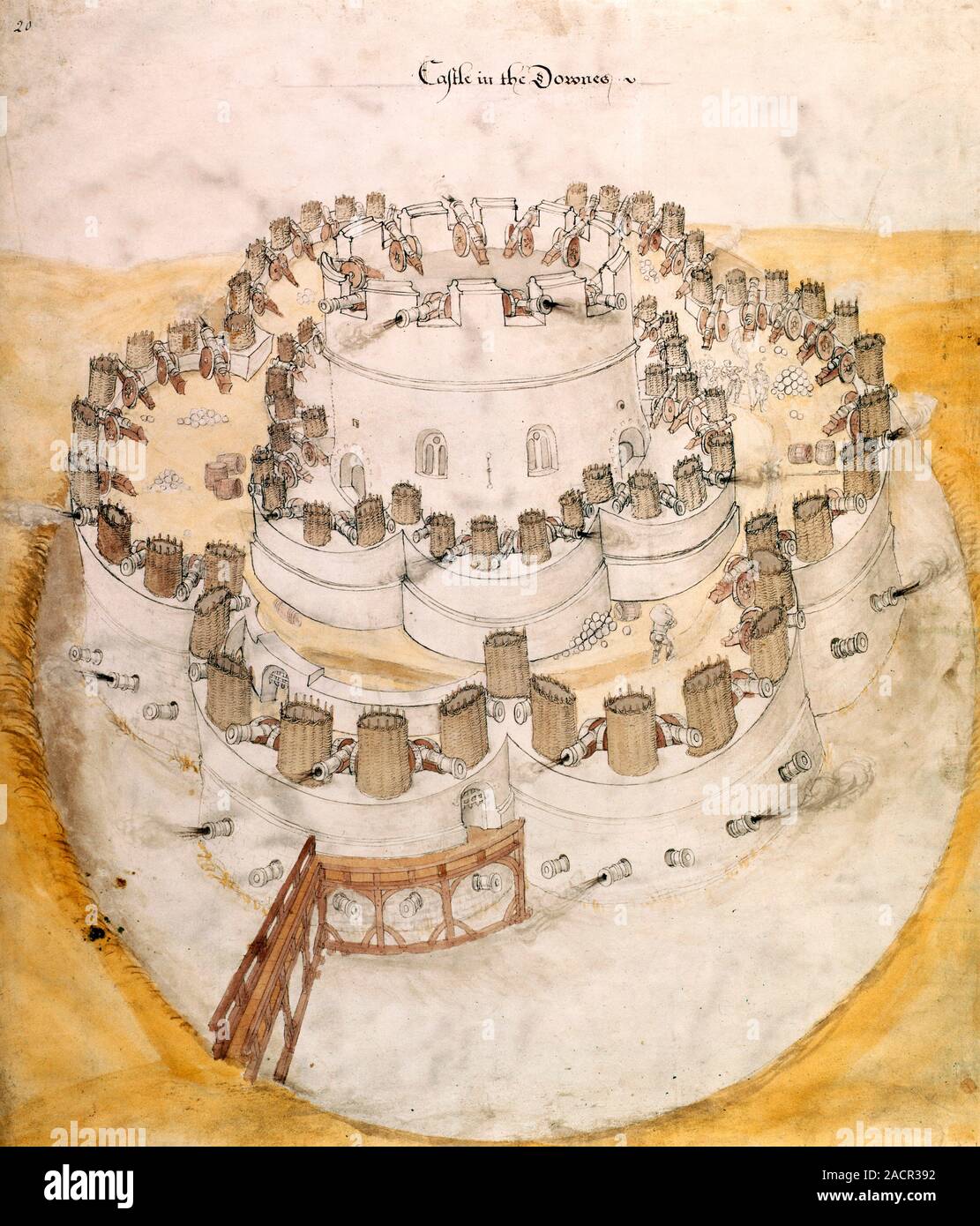 Kent artillery fort. 16th-century artwork of a design for an artillery ...