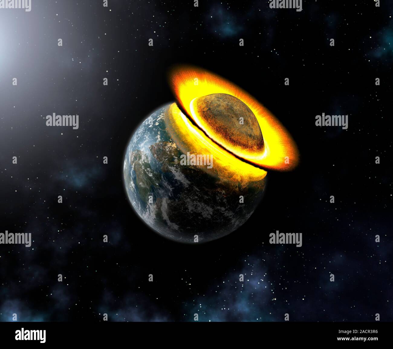Planet hitting the Earth. Computer artwork showing one of the Solar ...