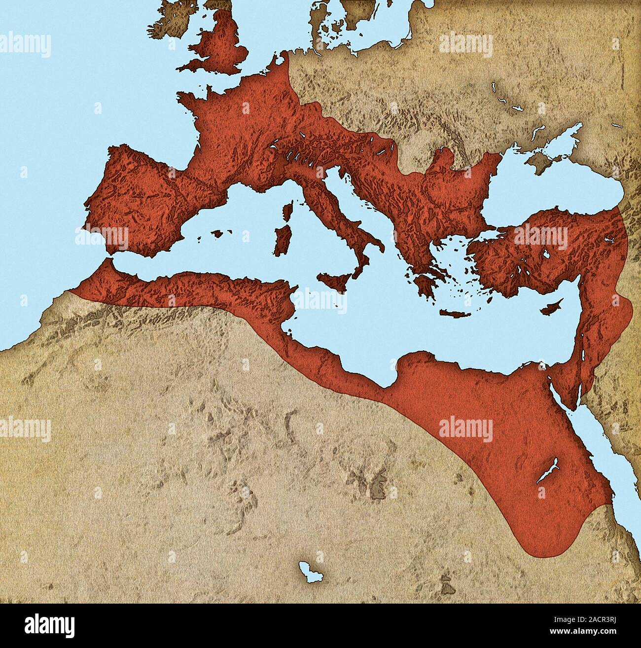 Roman Empire. Computer artwork showing the extent of the Roman Empire (red) during its peak in ...
