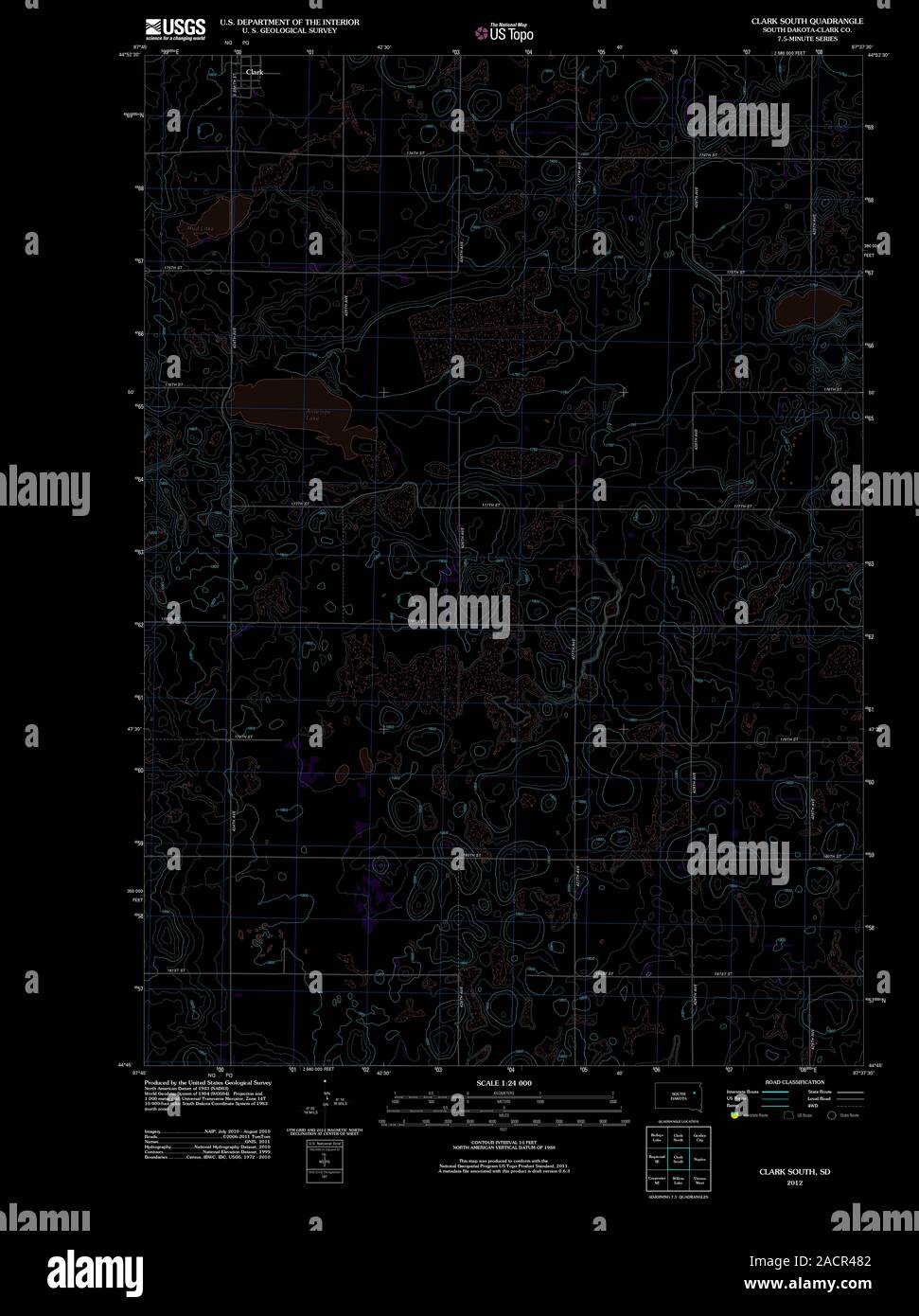 USGS TOPO Map South Dakota SD Clark South 20120613 TM Inverted ...