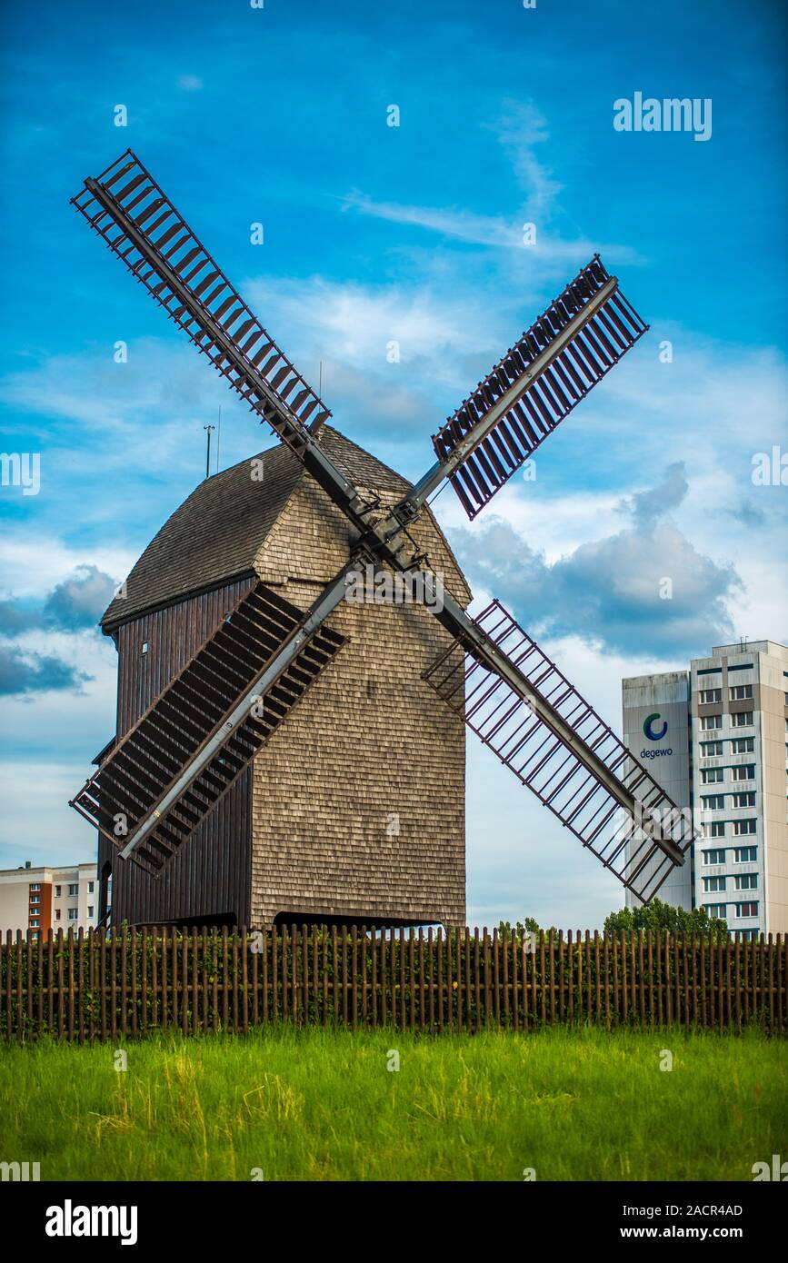 big brown windmill in Berlin Stock Photo - Alamy