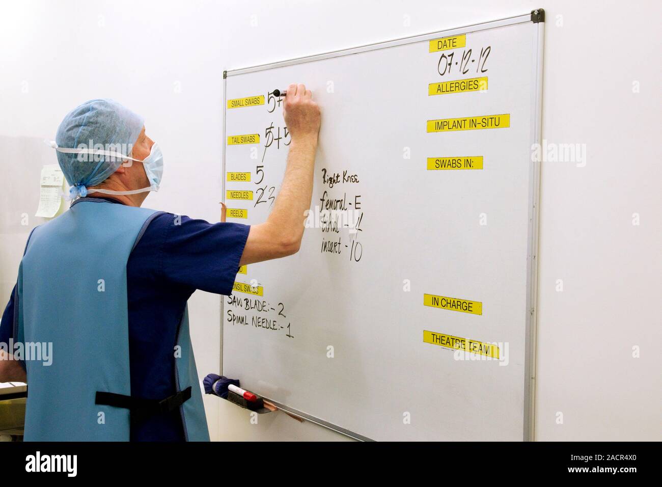 Surgeon writing notes on a whiteboard during surgery Stock Photo - Alamy