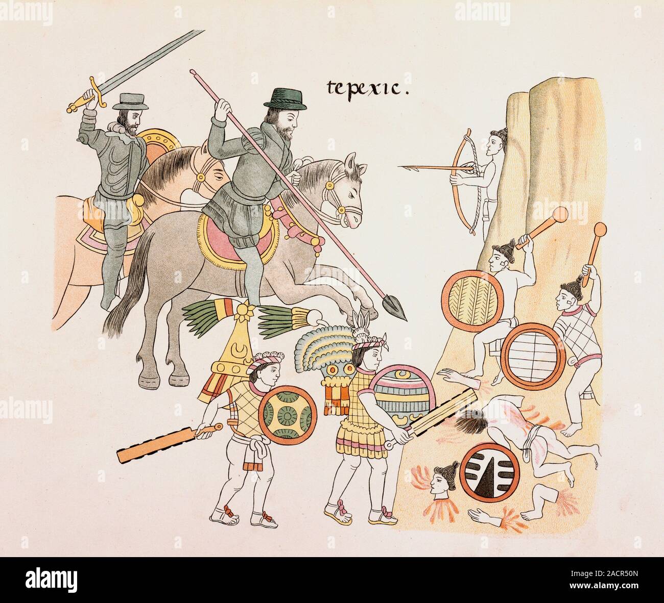 Battle of Tepexic. Historical artwork of the Spanish and their ...