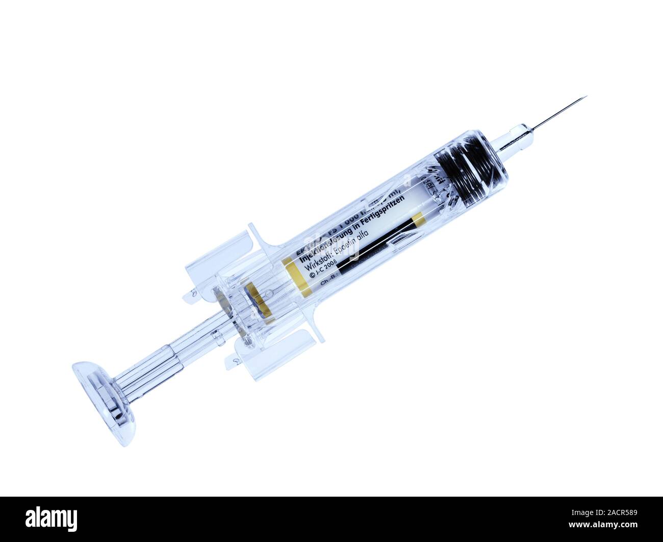 EPO filled syringe. EPO is a naturally occurring glycoprotein hormone ...