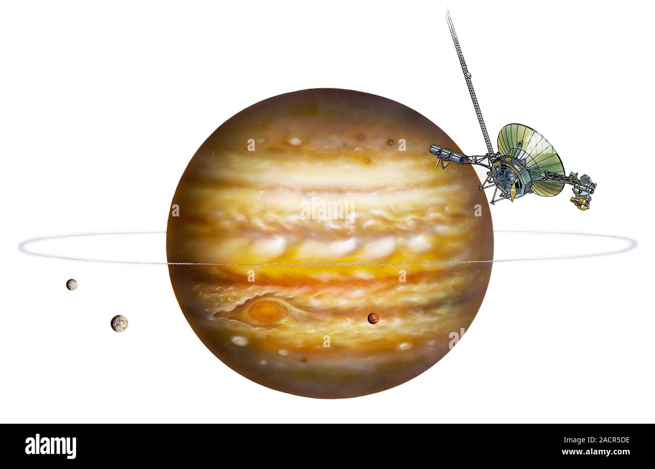 Voyager spacecraft and Jupiter. Computer artwork of a voyager ...