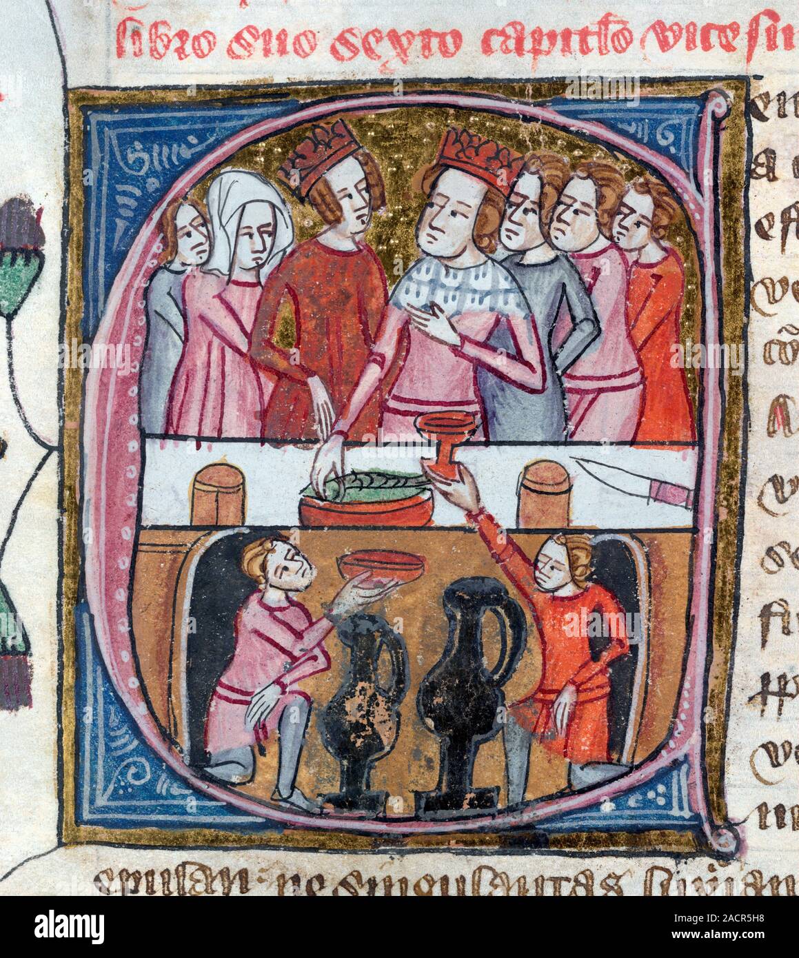 Kings and queens feasting. 14th century artwork showing kings and ...