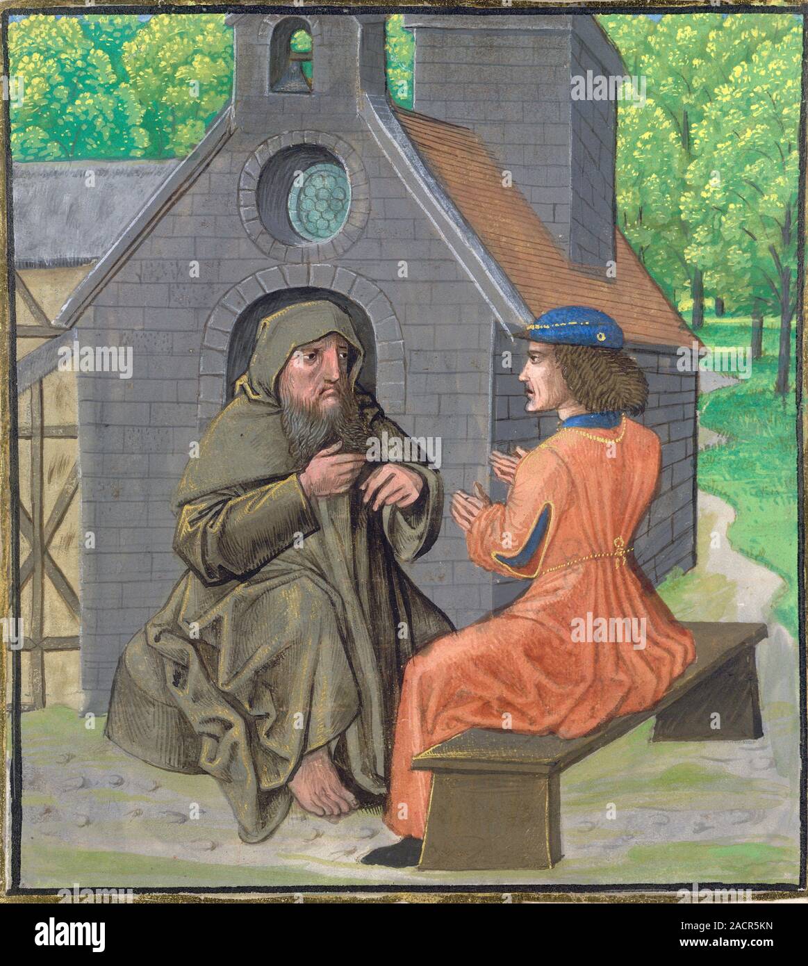 Hermit instructing a knight. 15th-century artwork of a hermit (left ...
