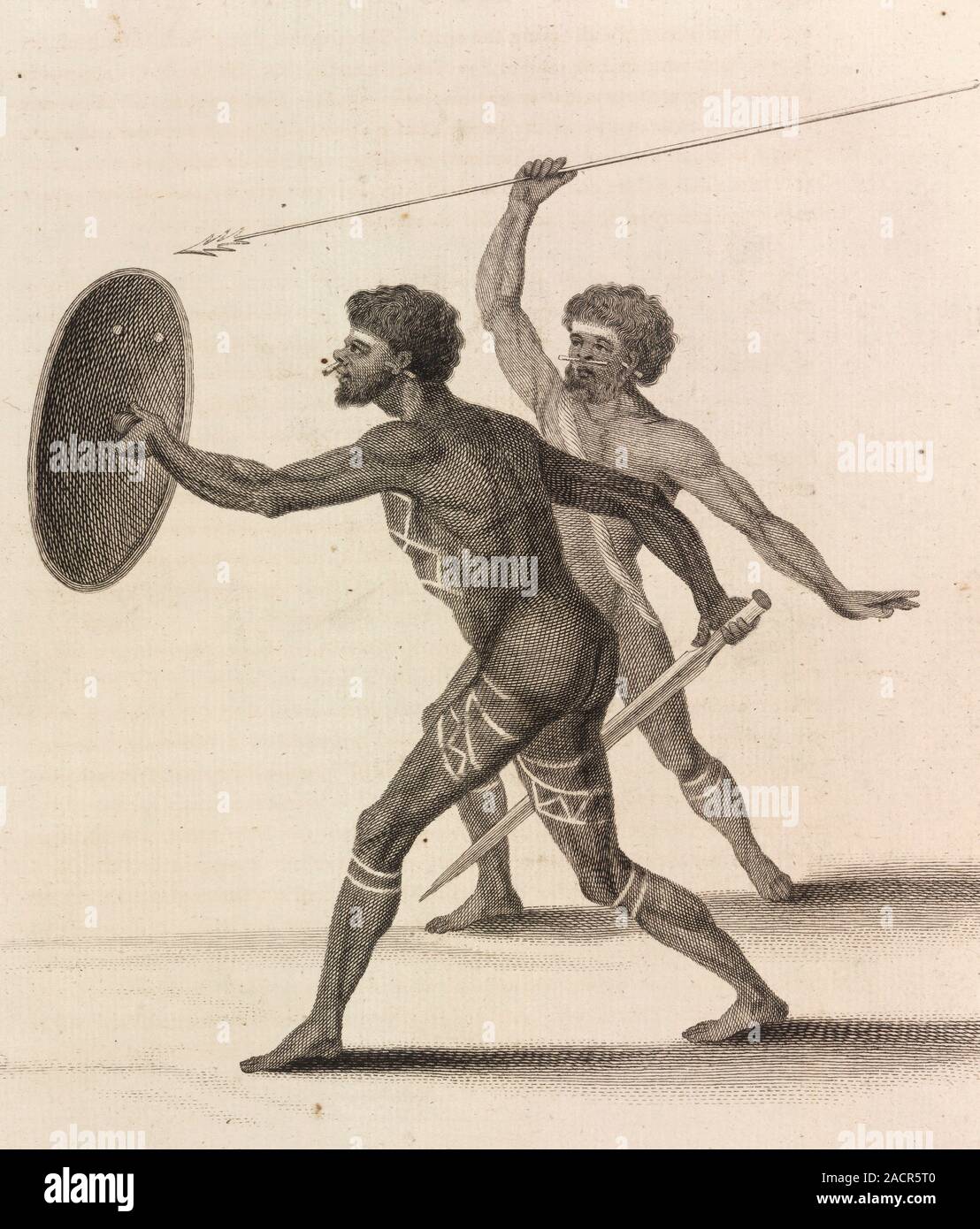 Australian aborigines. 18th-century artwork of two Australian aborigine ...