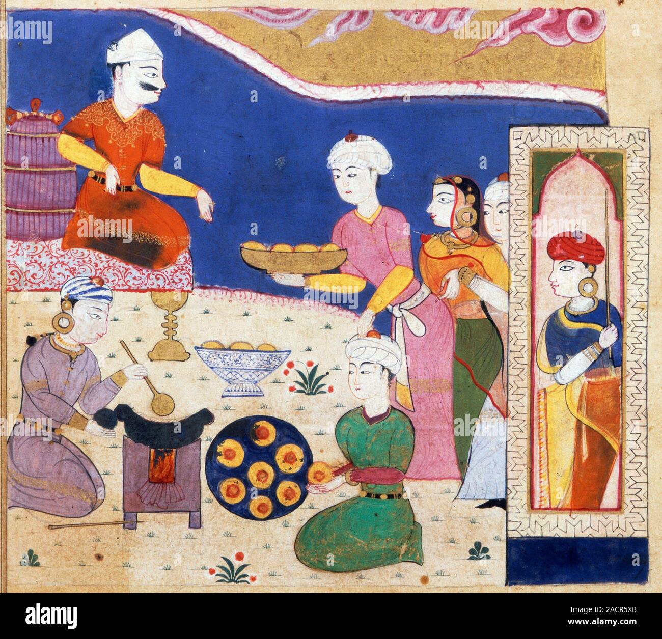 Indian food preparation. Historical artwork of a dish called 'wada ...