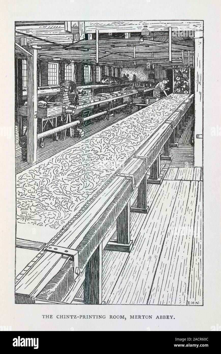 Chintz printing room. 19th-century artwork of the chintz printing room ...
